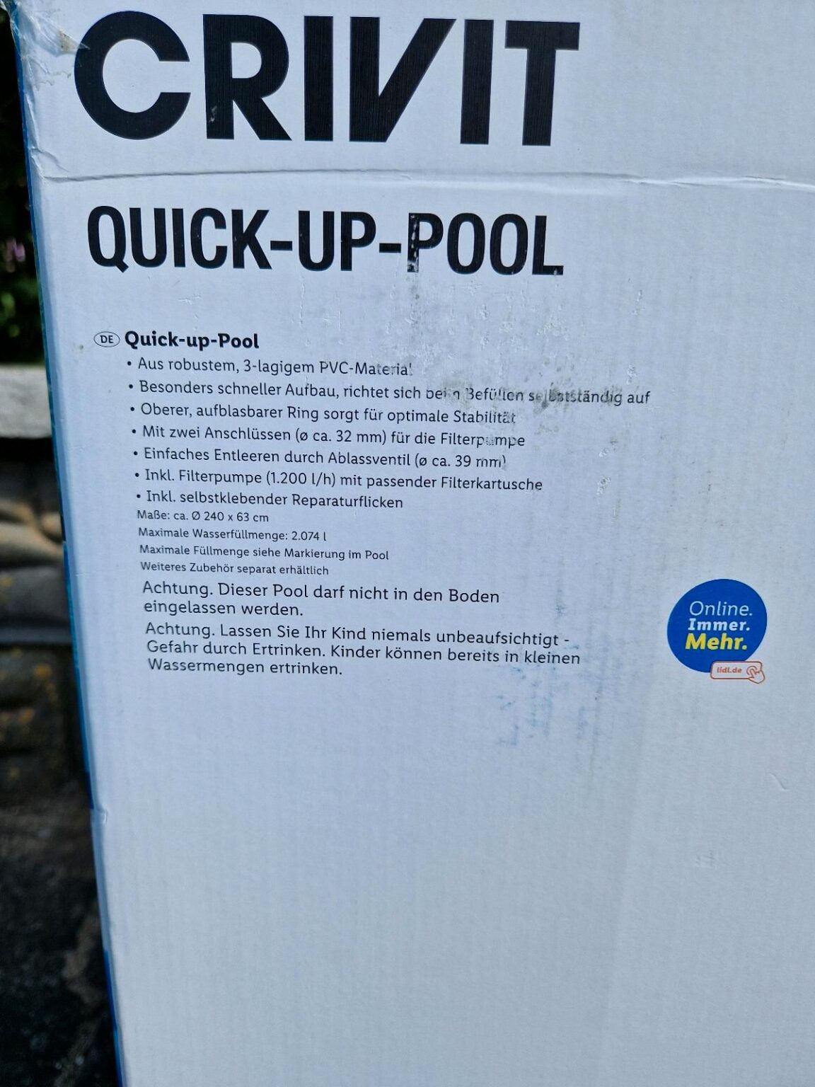 CRIVIT Quick-up-Pool Ø 240 x H 63 cm - EdelKüche